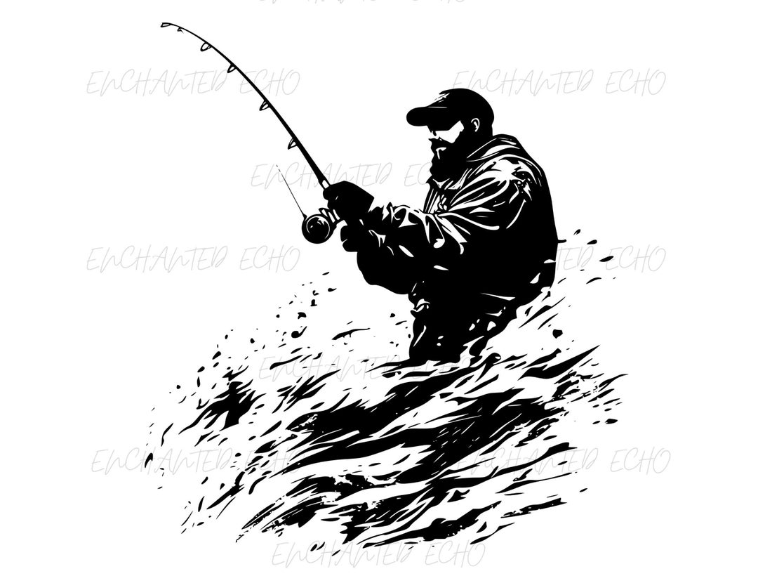 Fisherman SVG + PNG Set: Man Fishing Scene Clipart, Seaman Sublimation ...