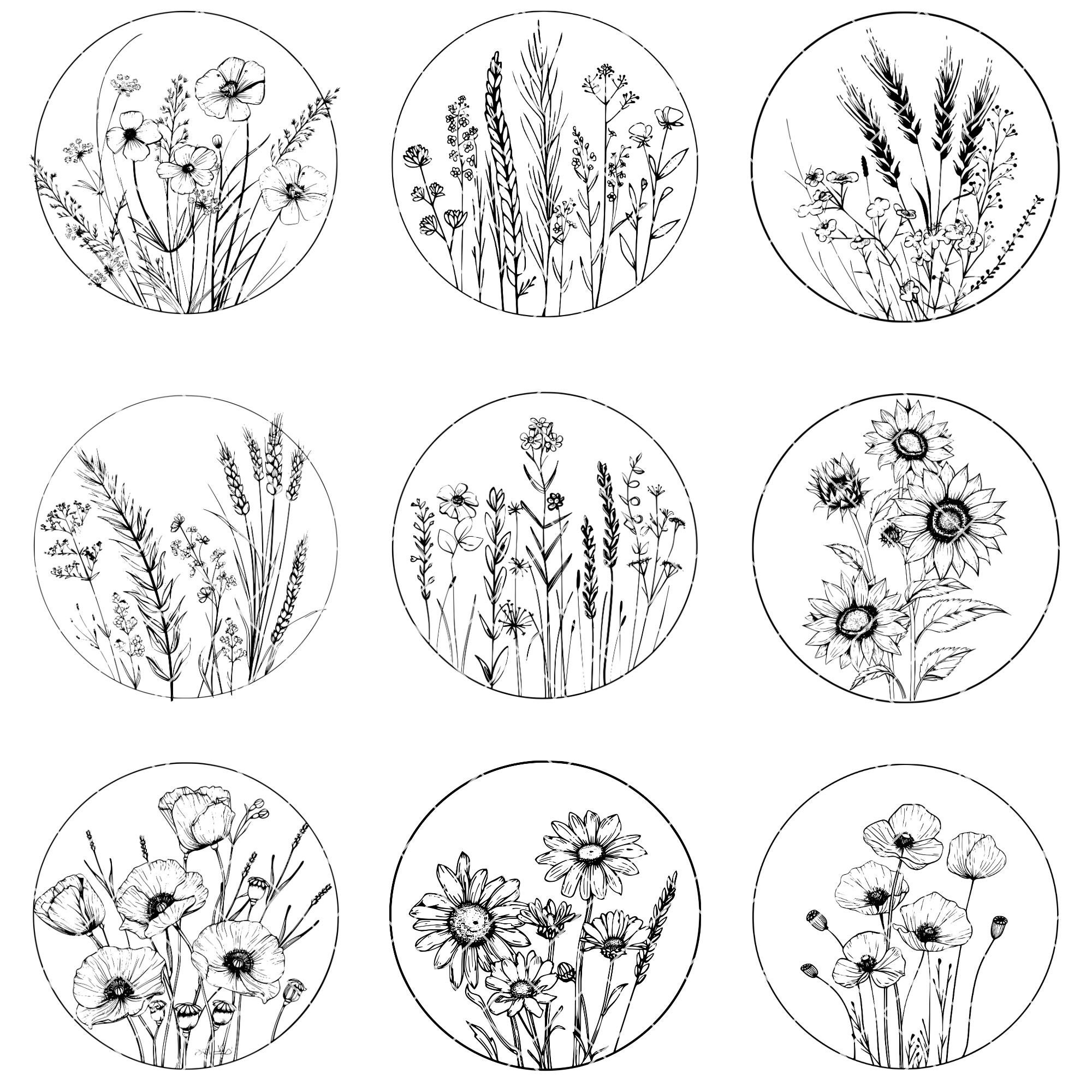 Wildflower Circles SVG & PNG Bundle 23 Floral Frame Images, 46 Total ...