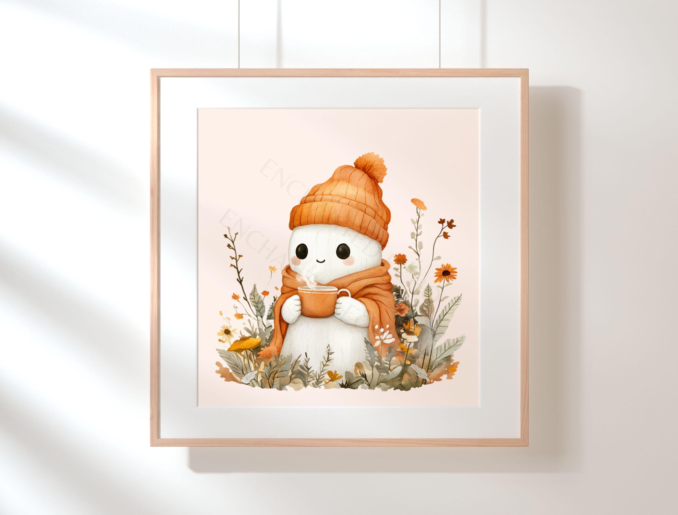 Cute Fall Cozy Ghost With Flowers Png, Boho Halloween Png, Cottagecore ...