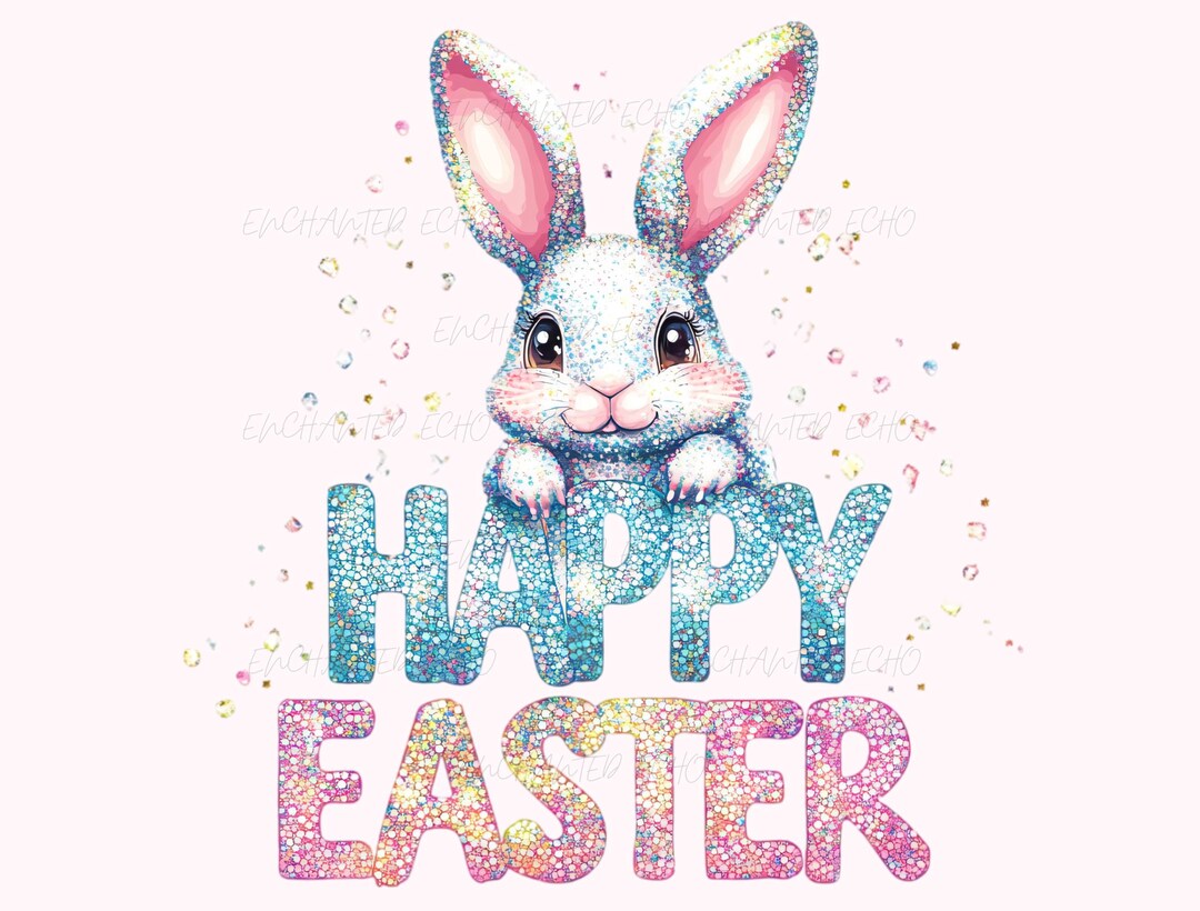 Glitter Happy Easter Graphic Png - Faux Sequin Easter Bunny Coquette ...