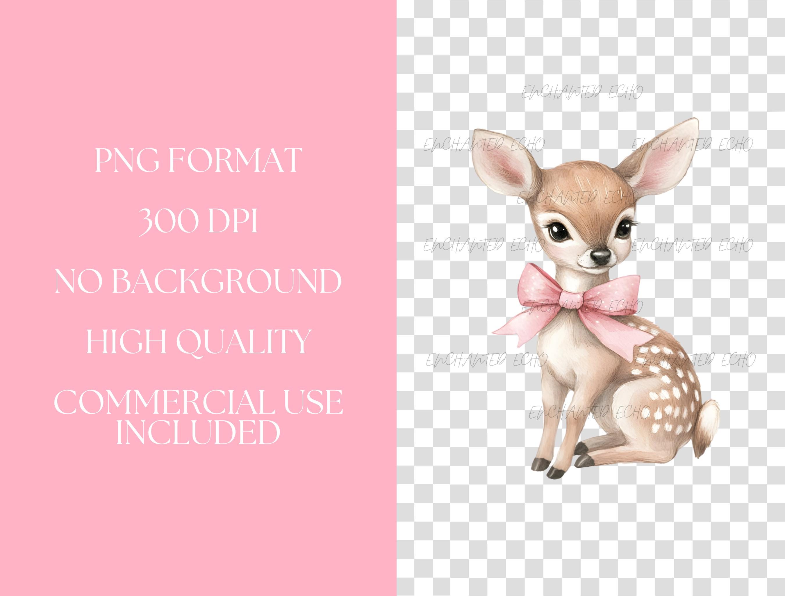 Baby Deer Pink Bow PNG - Watercolor Doe Nursery Clipart, Woodland ...