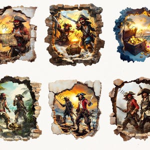 Pirate 3D Hole in a Wall Clipart Bundle - 27 Pngs HD - Undersea Pirates ...
