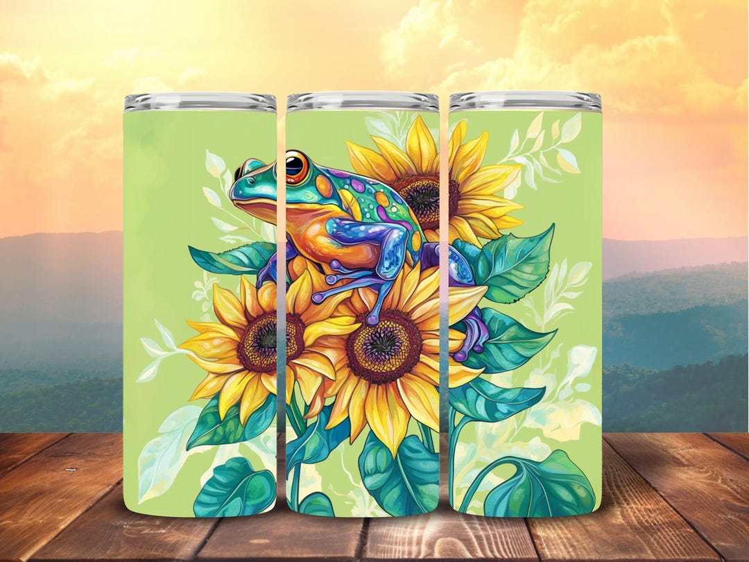 Colorful Neon Frog Sunflowers Tumbler Wrap 20 Oz Seamless Sublimation ...