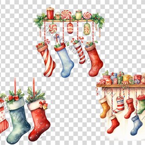 Stocking Clipart Cozy Clipart Colorful Stockings Watercolor Style 23 ...