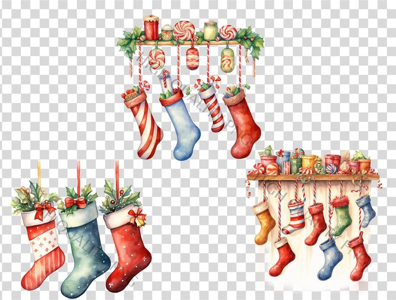 Stocking Clipart Cozy Clipart Colorful Stockings Watercolor - Etsy