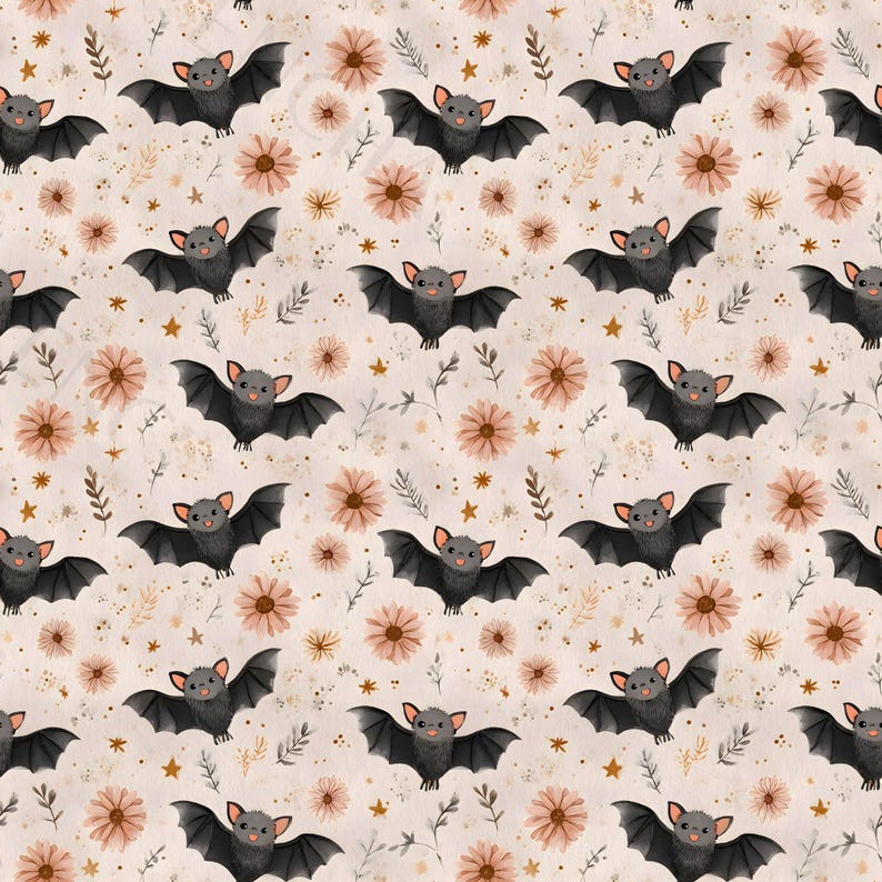 Halloween Cute Bats Wildflower Seamless Pattern Cute Bats Floral ...