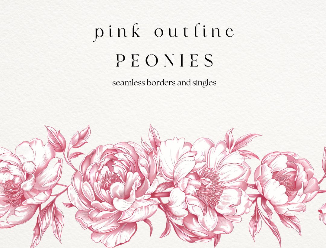 Pink Peony Clipart Borders + Bunches - Peony Fine Line Floral Png ...