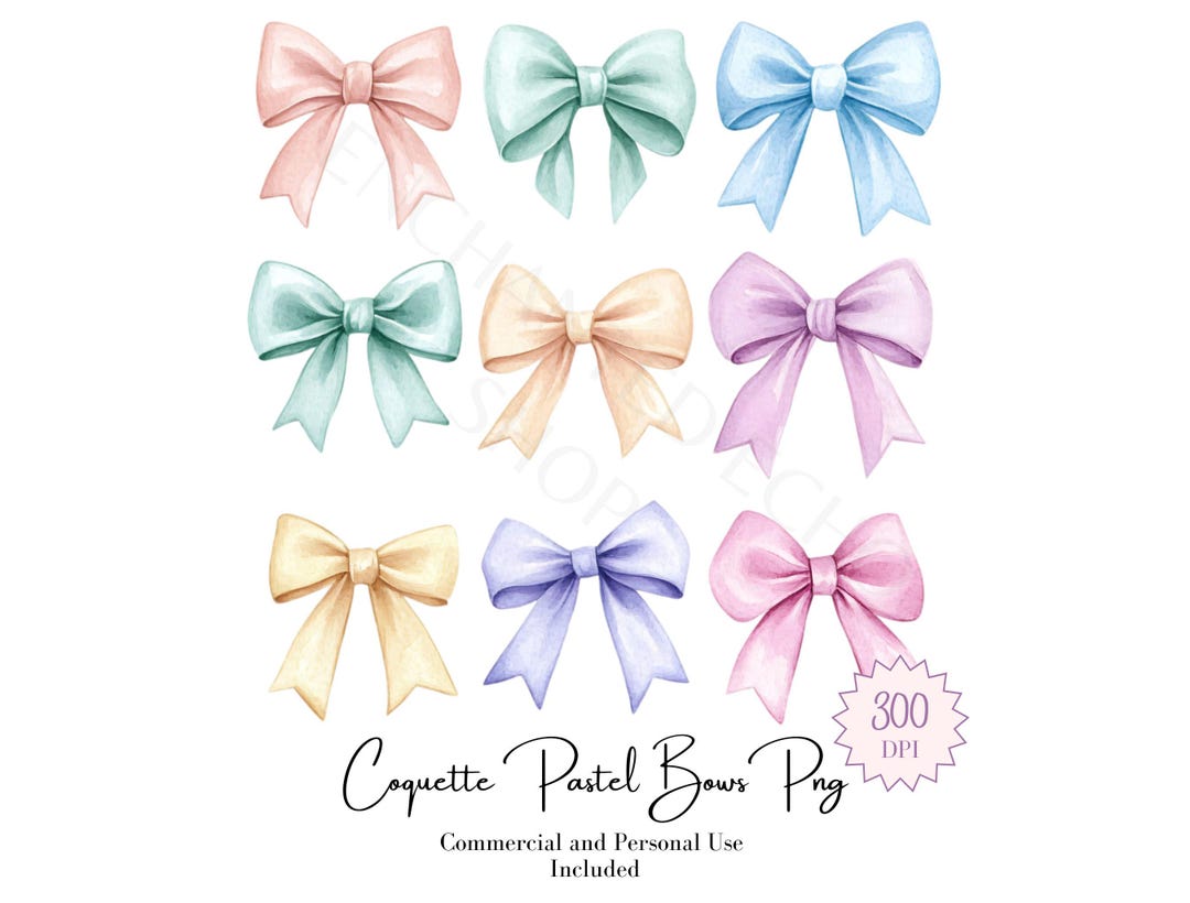 Pastel Watercolor Bows Clipart, Colorful Coquette PNG (digital Download ...