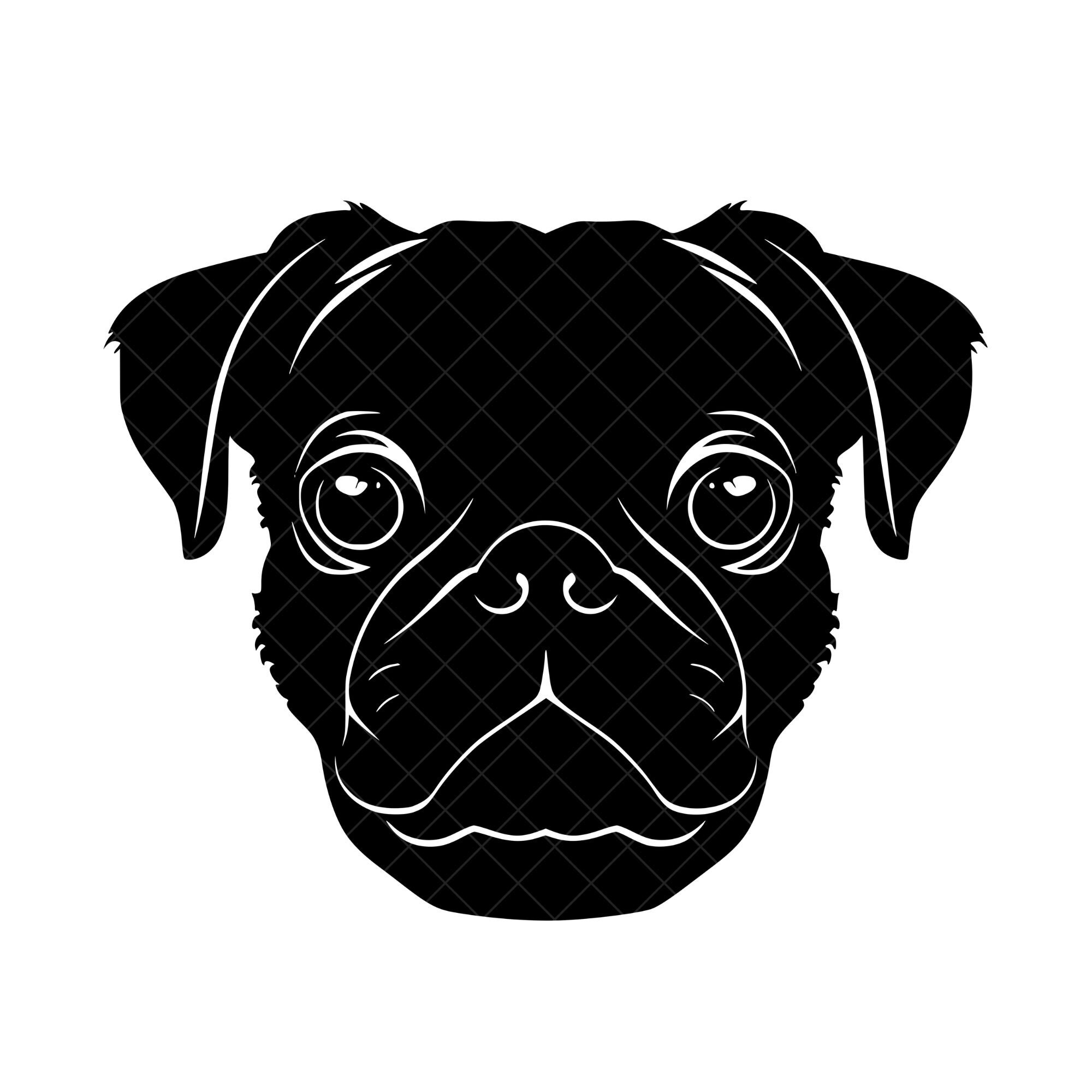 Pug SVG + PNG Set - Pug Face Svg - Pug Silhouette Svg, Pug Head Svg ...