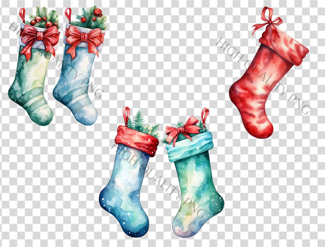 Stocking Clipart Cozy Clipart Colorful Stockings Watercolor - Etsy