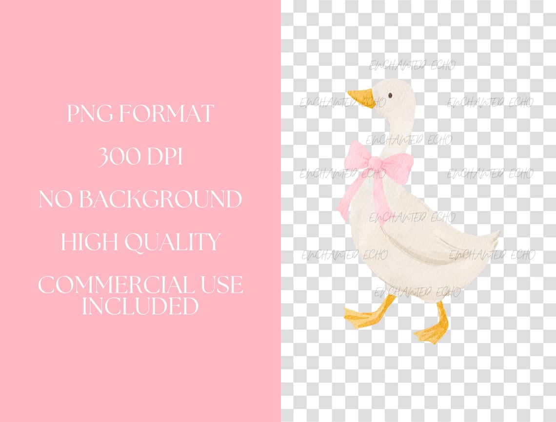 Pink Bow Silly Goose PNG Coquette Nursery Decor Watercolor Goose Baby ...