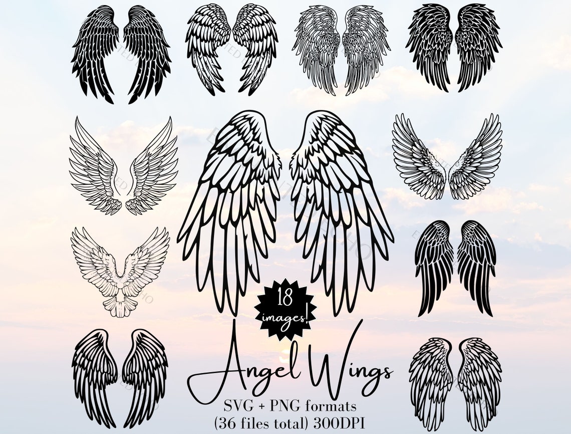 Paquete de alas de ángel SVG y PNG - Paquete de imágenes prediseñadas ...
