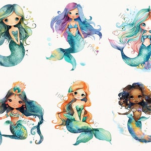 Gorgeous Watercolor Mermaid Clipart, Fantasy Mermaids Graphics ...
