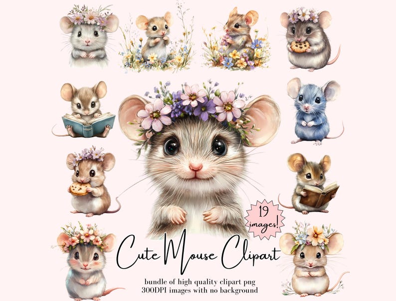 Cute Mouse Clipart Cute Mice Watercolor Clipart Adorable Animal Pngs ...