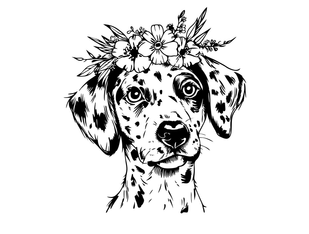 Cute Dog With Flowers Svg Image Dalmatian With Flower Crown Dog Png ...