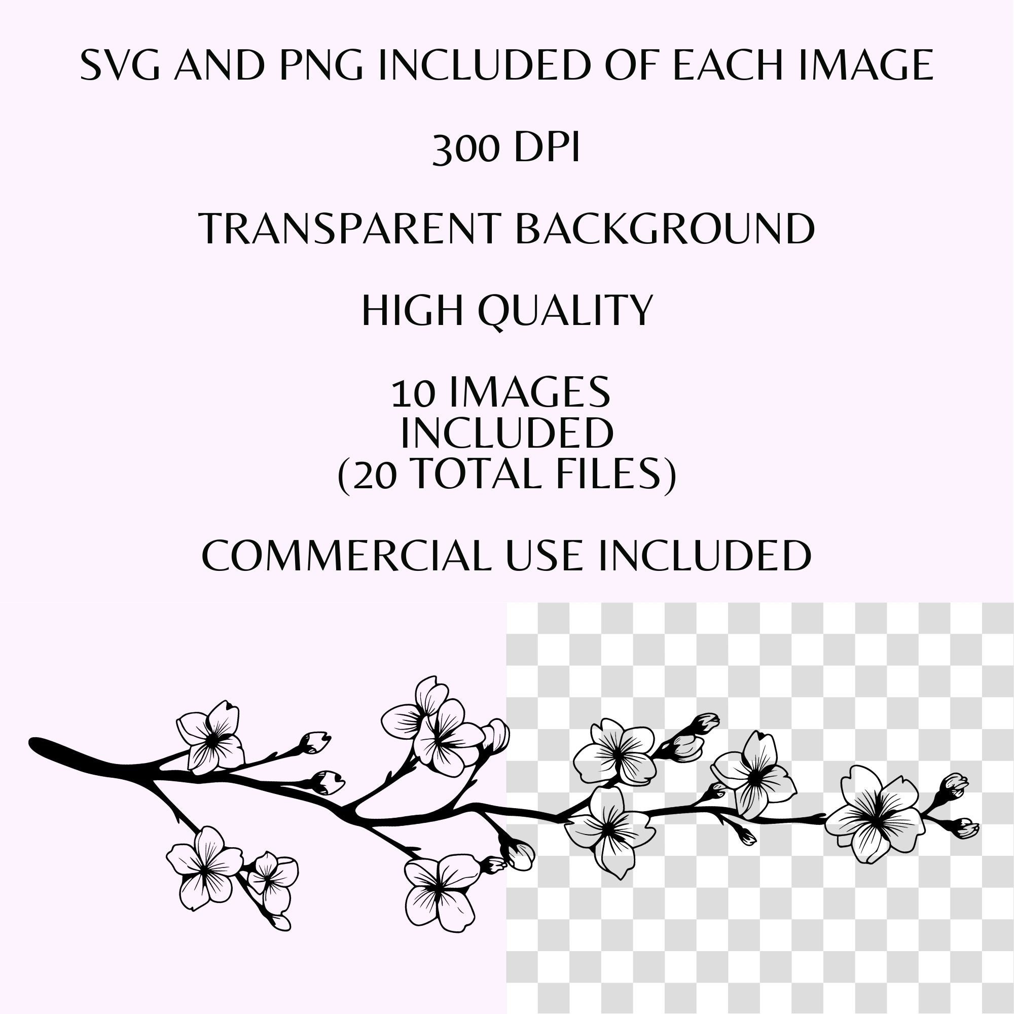 Cherry Blossom Branch Borders SVG + PNG Bundle – Floral Branches ...