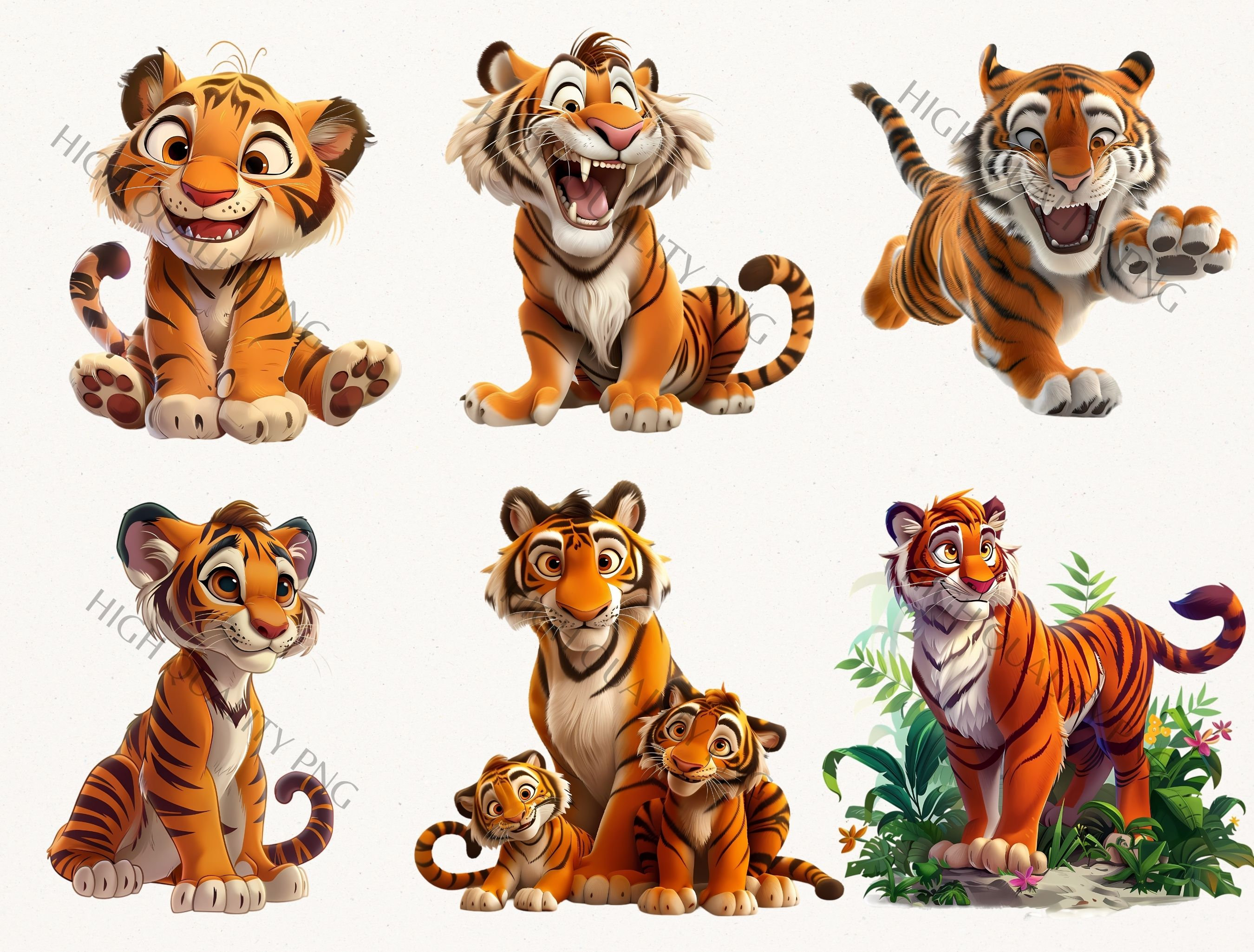 Cute Tiger Cub Clipart, Baby Tigers Watercolor Clipart, Animated Style ...