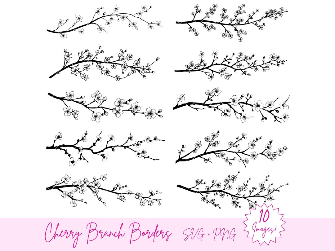 Cherry Blossom Branch Borders SVG + PNG Bundle – Floral Branches ...