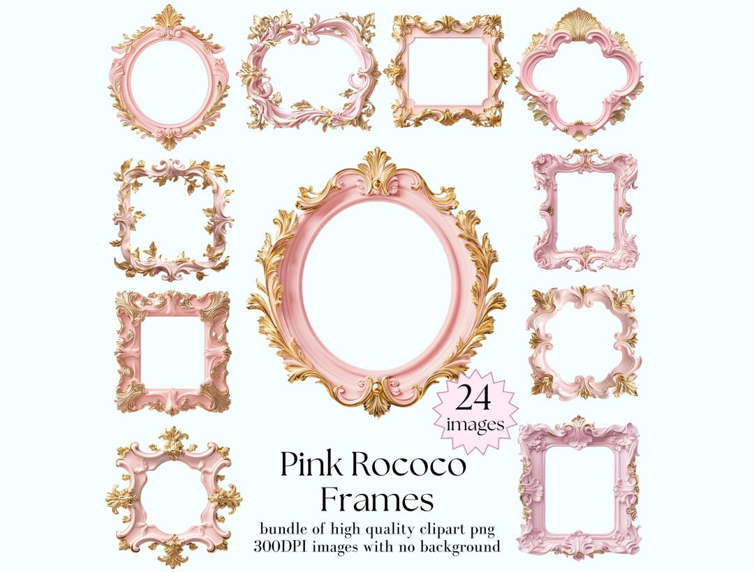 Pink Rococo Frames Clipart - 24 Pngs Antique Vintage Frames - Picture ...