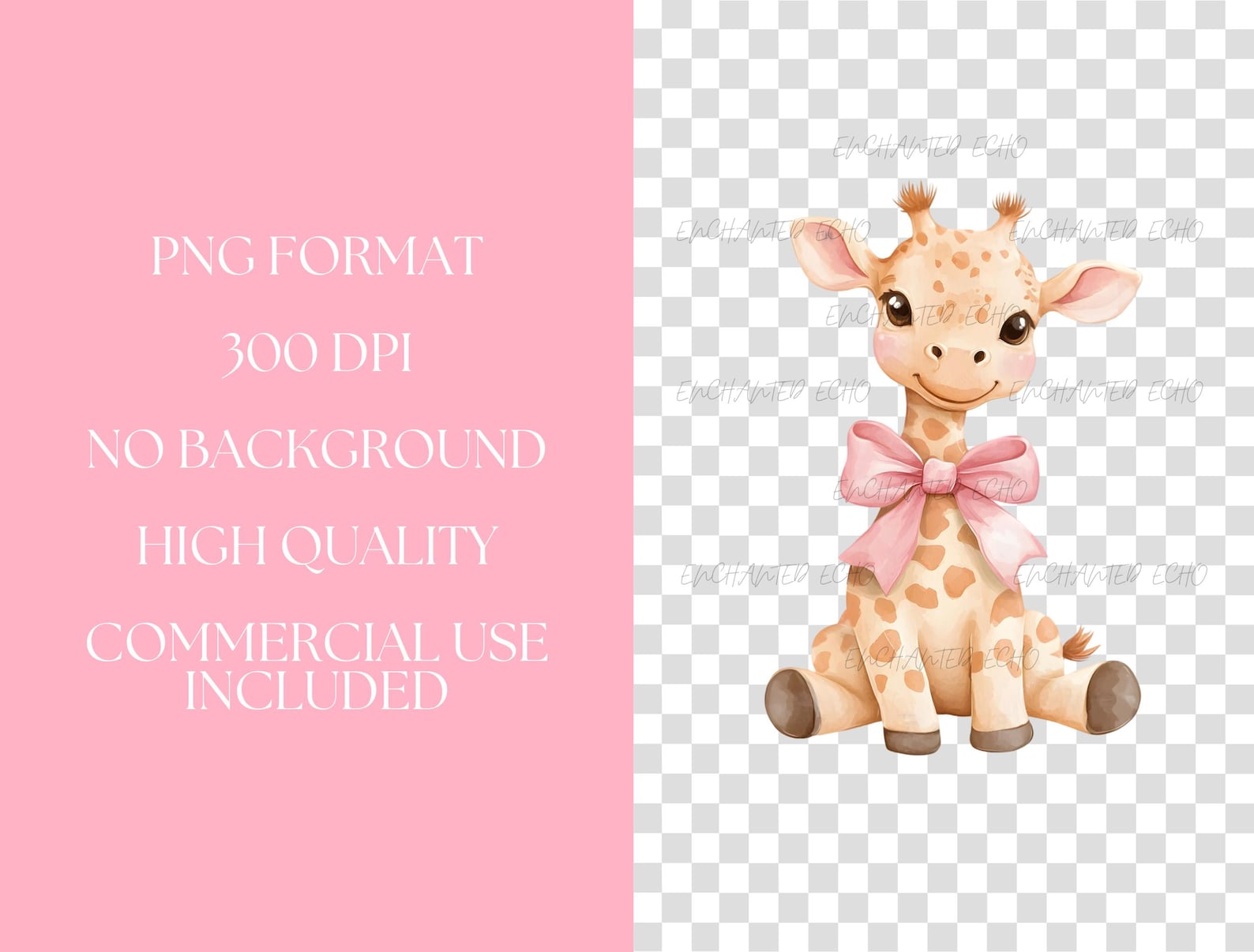 Watercolor Giraffe Clipart - Jungle Nursery Clipart, Coquette Pink Bow ...