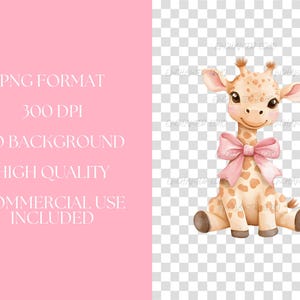 Watercolor Giraffe Clipart - Jungle Nursery Clipart, Coquette Pink Bow ...