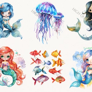 Gorgeous Watercolor Mermaid Clipart, Fantasy Mermaids Graphics ...