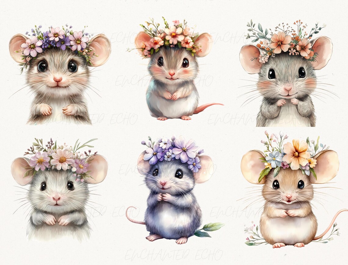 Cute Mouse Clipart Cute Mice Watercolor Clipart Adorable Animal Pngs ...