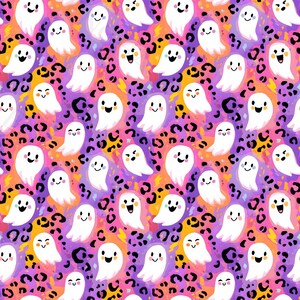 Halloween Ghosts Leopard Print Seamless Pattern Ghost Groovy Retro ...
