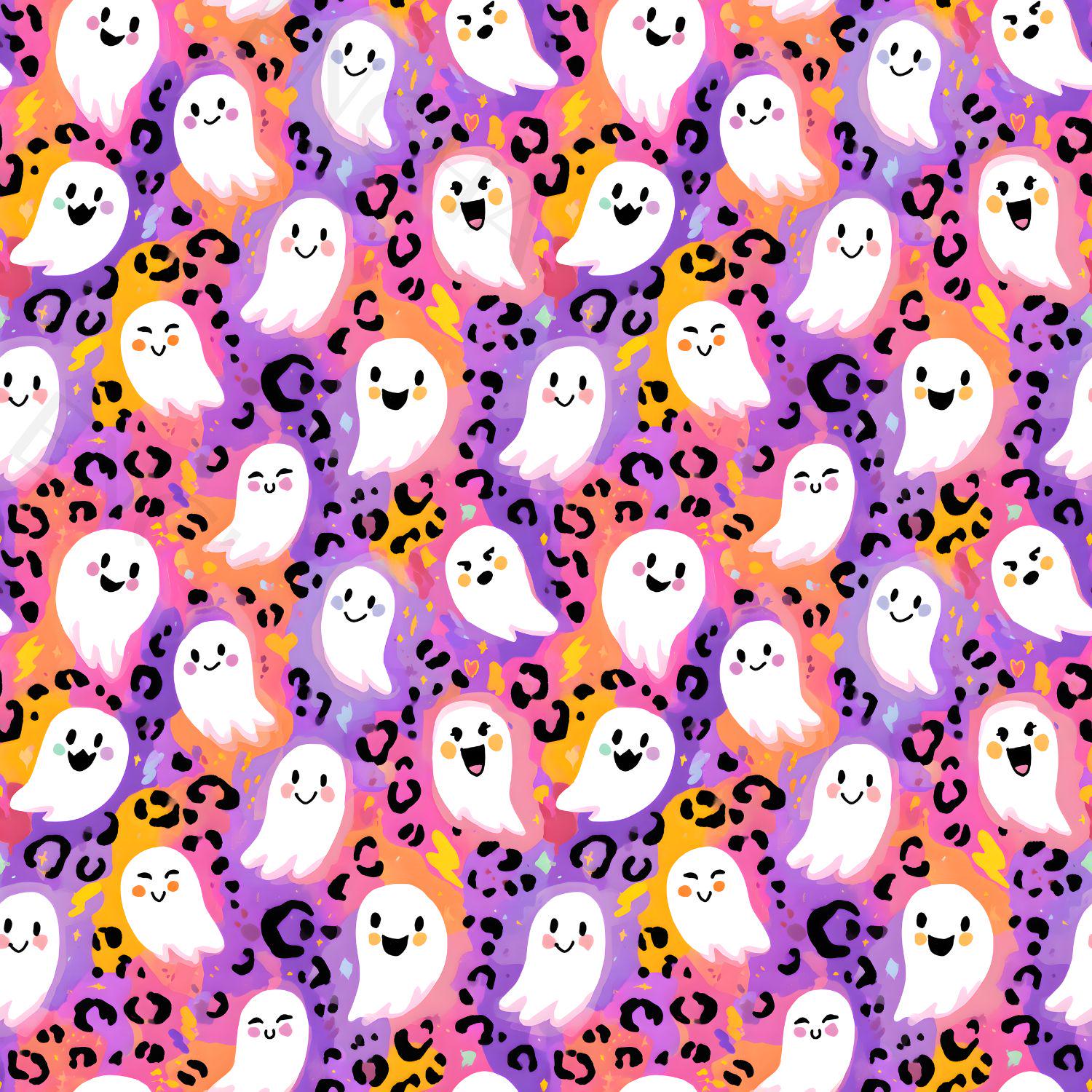Halloween Ghosts Leopard Print Seamless Pattern Cute Ghost Seamless ...