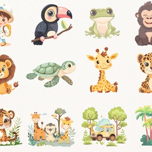 Cute Safari Clipart - Set of 55 PNG - Safari Animals PNG - Jungle ...