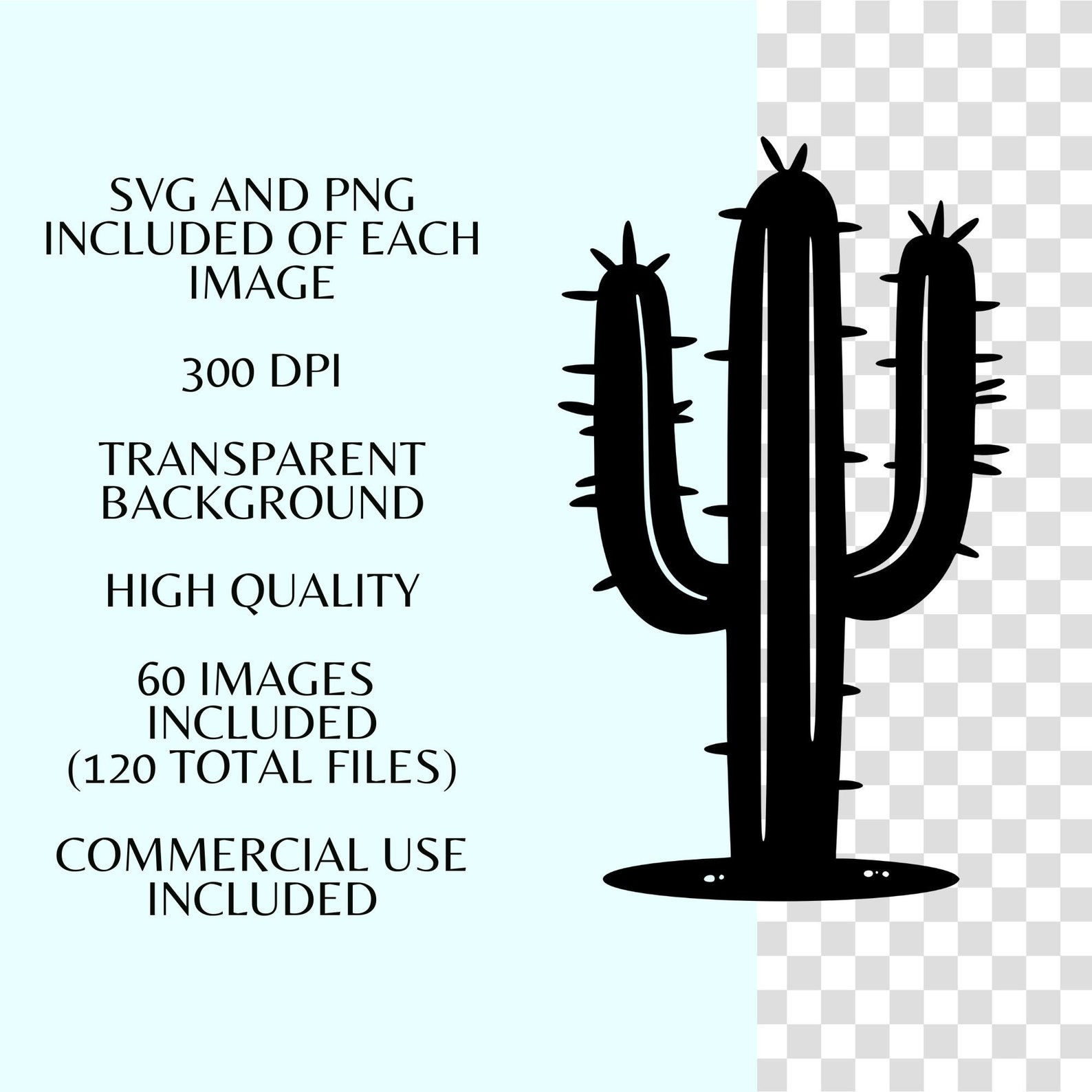 Cactus Silhouette SVG & PNG Bundle - 60 Cactus Graphics Included, 120 ...