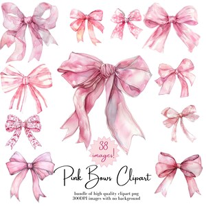 Coquette Pink Bows Clipart Watercolor Blush Pink Ribbons Set of 38 Pink ...
