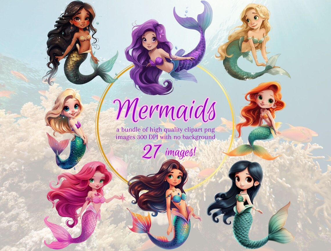 Gorgeous Mermaid Clipart, Fantasy Mermaids Graphics, Underwater ...