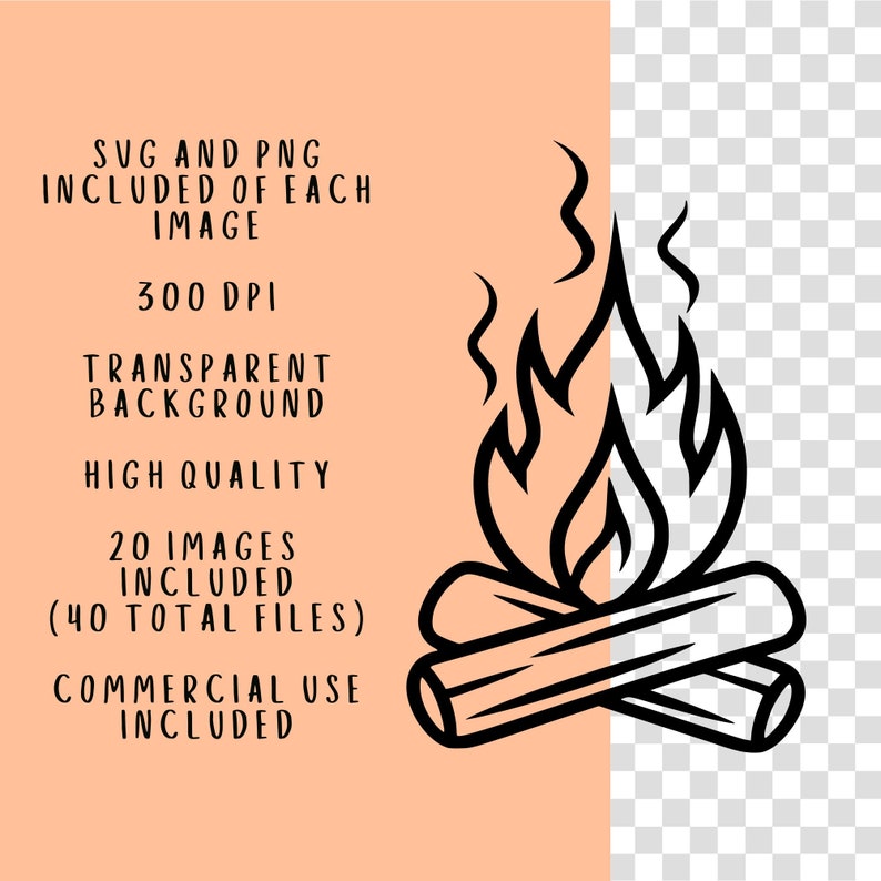 Campfire SVG & PNG Bundle 20 Wood Fire Images Included, 40 Total Files ...