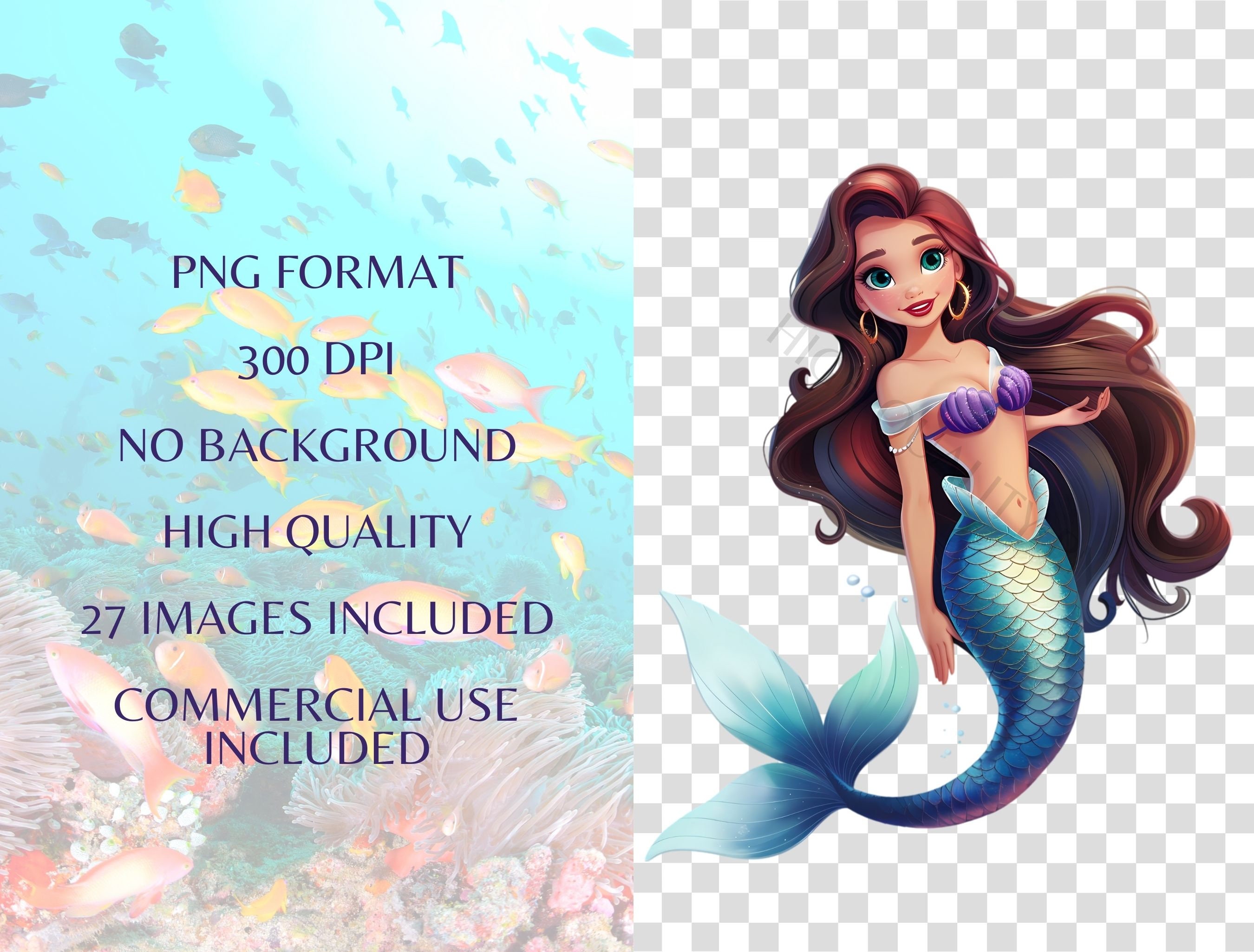 Colorful Mermaid Clipart Bundle - Fantasy Cartoon Mermaids Graphics ...