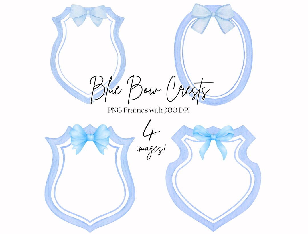 Watercolor Bow Frame Crests, Watercolor Blue Bow Frames Pngs, Bow ...