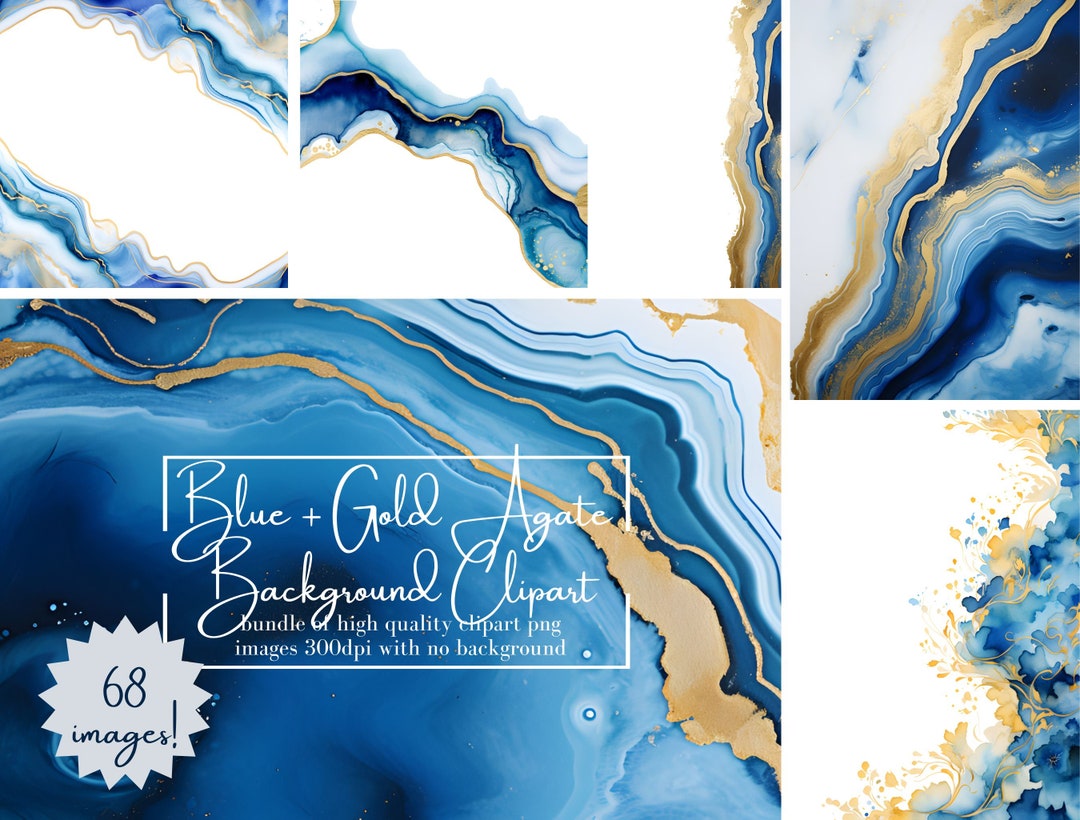 Watercolor Blue Gold Agate Borders Clipart Bundle, Event Card Elements ...