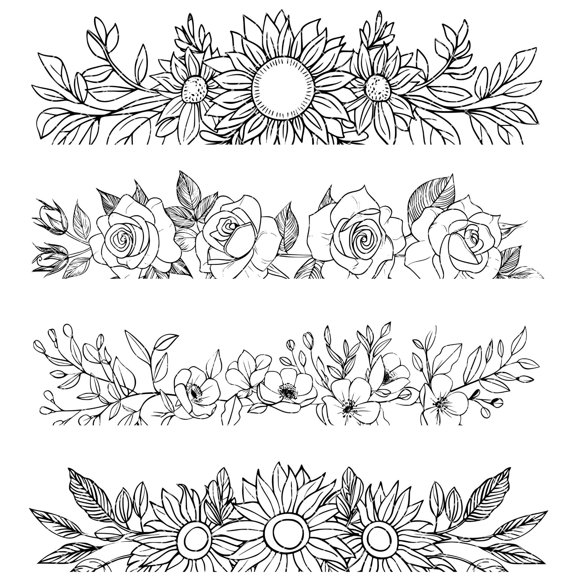 Floral Borders SVG & PNG Bundle - 31 Wild Flower Images, 62 Total Files ...