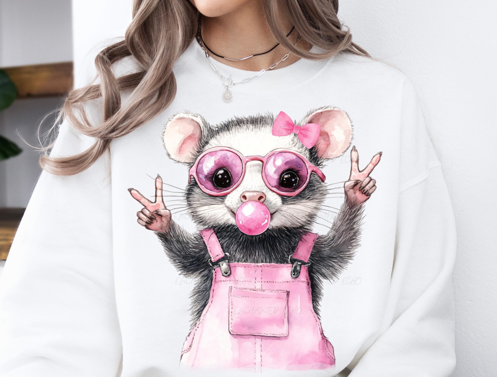 Pink Opossum Bubble Gum PNG - Peace Sign Possum Clipart, Watercolor ...