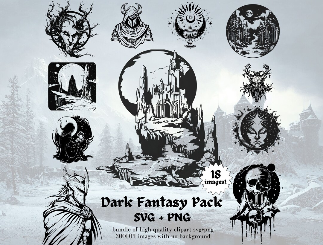 Dark Fantasy Svg, Gothic Romance Clipart Bundle, Pack 18 Images ...