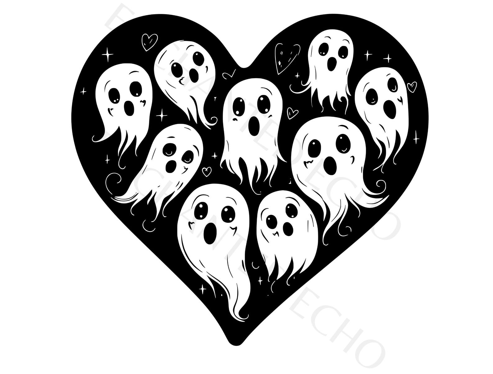 Halloween Ghosts Heart Svg + Png, Halloween Heart Graphic Vector - Etsy