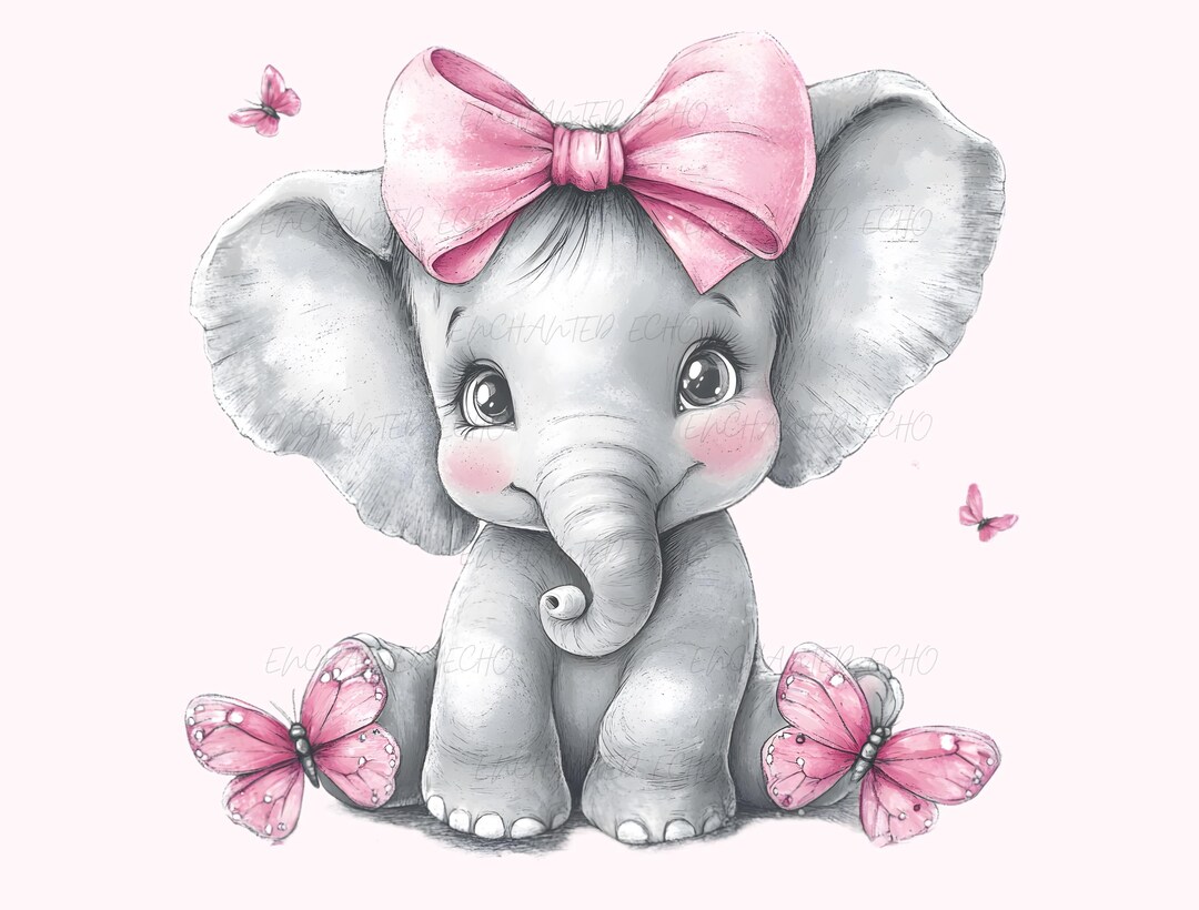 Pink Bow Elephant Butterfly Png Flower Wildflower Safari Elephant ...