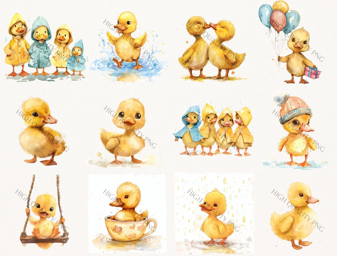 Watercolor Duckling Clipart Set of 51 Spring Baby Duck Pngs Commercial ...