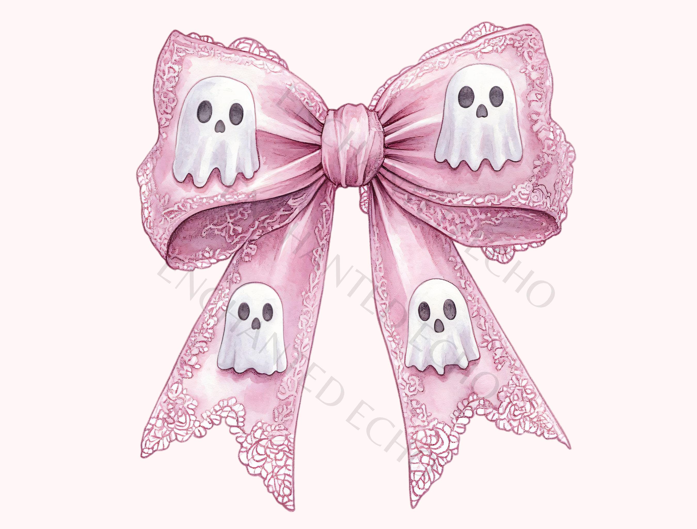 Pink Coquette Halloween Ghosts Bow PNG Lace Coquette Halloween Bow PNG ...