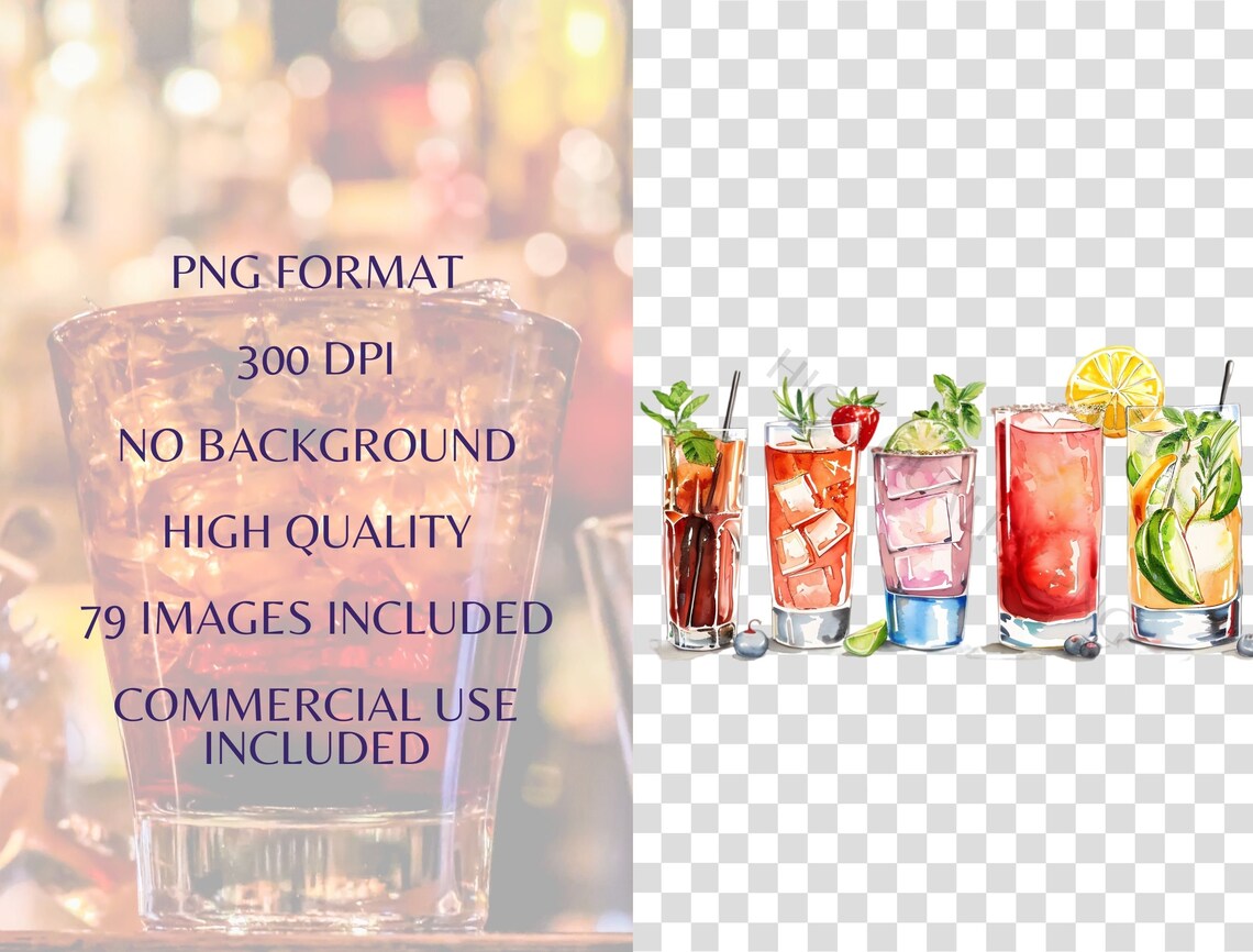 Summer Cocktail Clipart Set 79 Watercolor Cocktails Pngs Bar Mixology ...