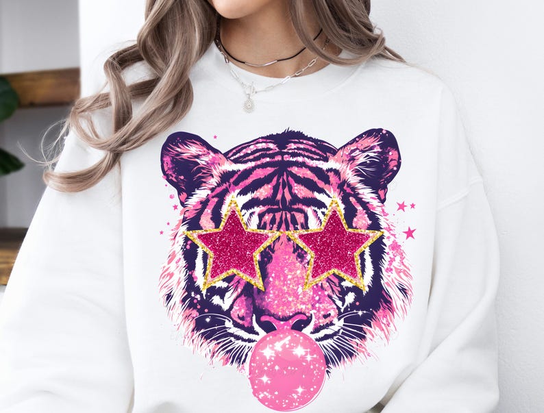 Pink Glitter Tiger Star Eyes PNG, Wild Animal Bubble Gum Mascot Clipart ...