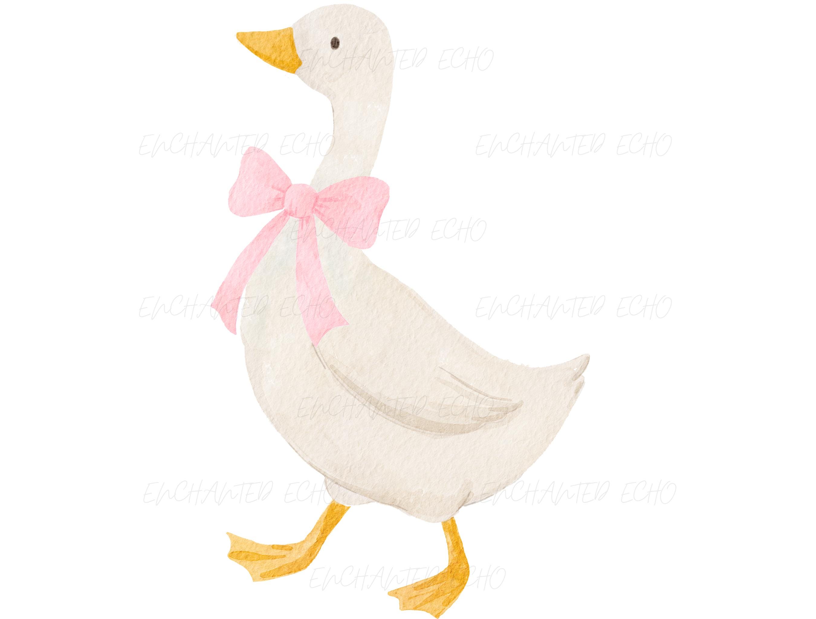 Pink Bow Silly Goose PNG Coquette Nursery Decor Watercolor Goose Baby ...