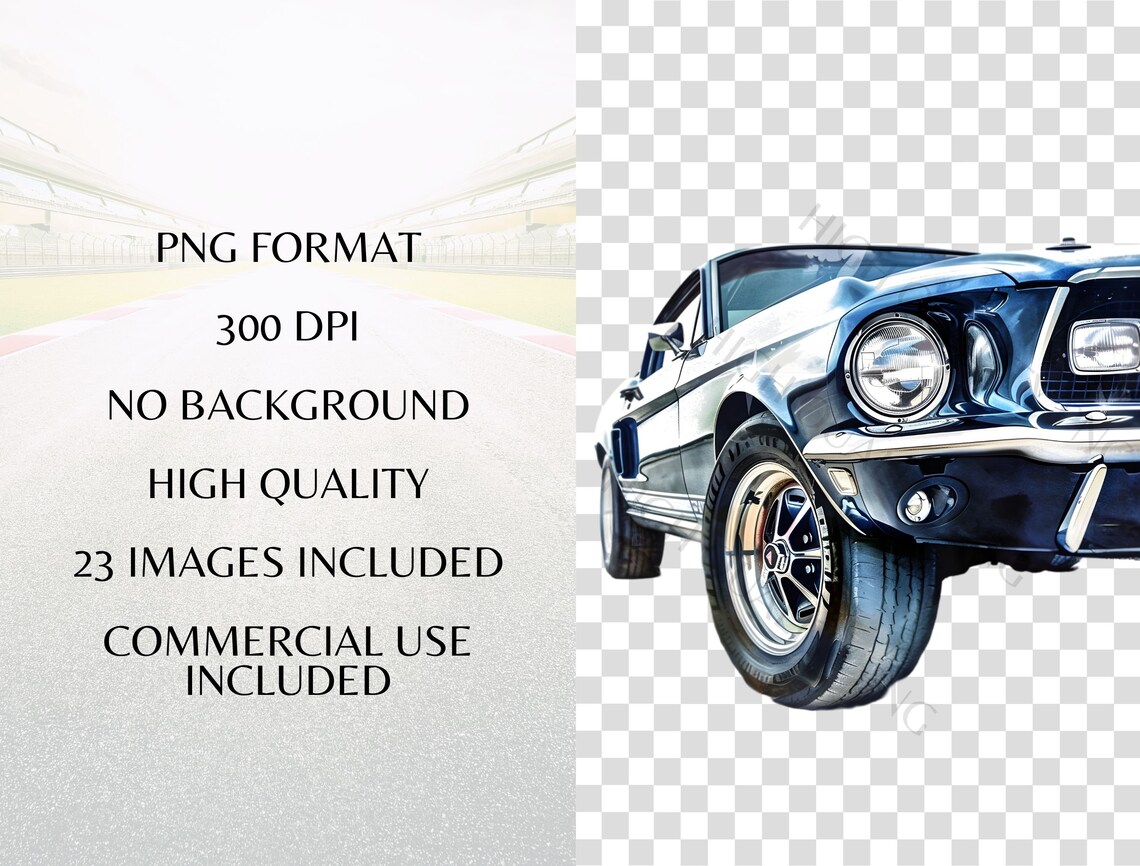 Classic Muscle Car Clipart I Watercolor Vintage Car Png I Auto ...