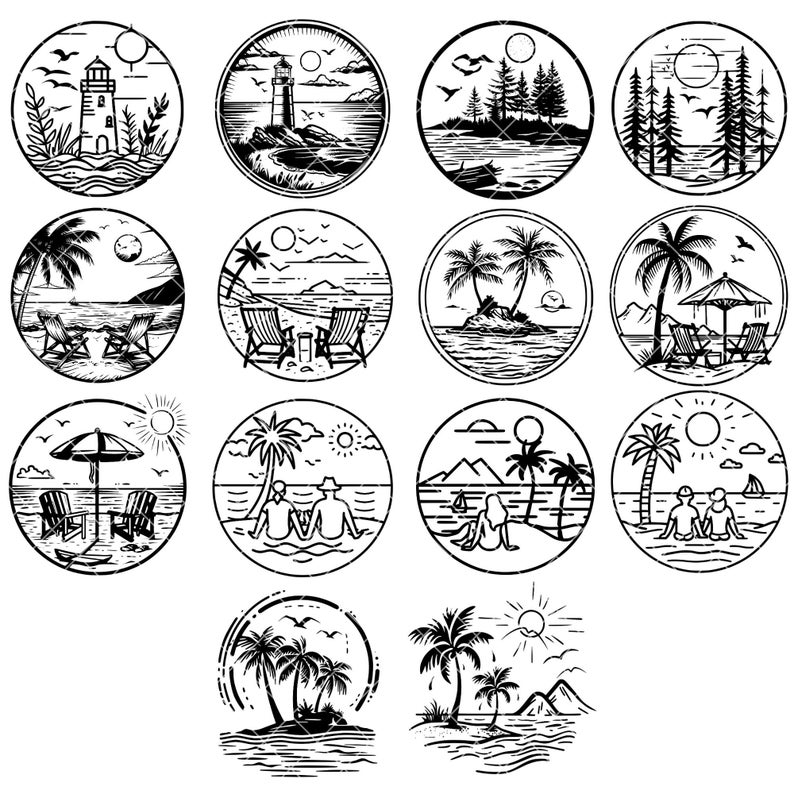 Coastal Beach View SVG & PNG Bundle - Tropical Sunset Beach Scenes ...
