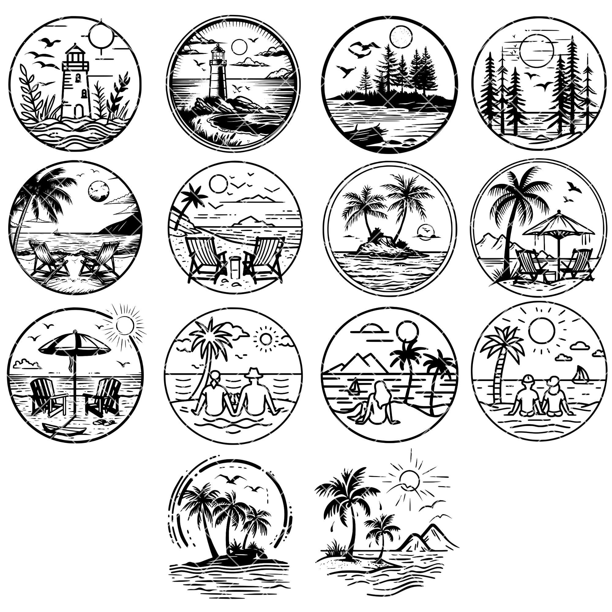 Coastal Beach View SVG & PNG Bundle - 30 Tropical Scene Images Included ...